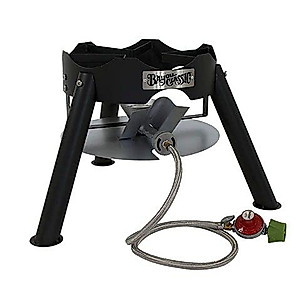 Bayou Classic SP31 14-in Bayou High Pressure Outdoor Cooker 14-in Cooking Surface 12-in Tall Frame 10-psi Adjustable Regulator w/ 48-in Stainless Braided Hose 4-in Cast Aluminum Burner