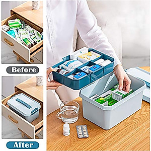 BTSKY Plastic Storage Box& Carry Box, Plastic Multipurpose Portable Tool Box Sewing Box Organizer with Removable 4 Compartments Tray and Locking Lid & Handle(S)