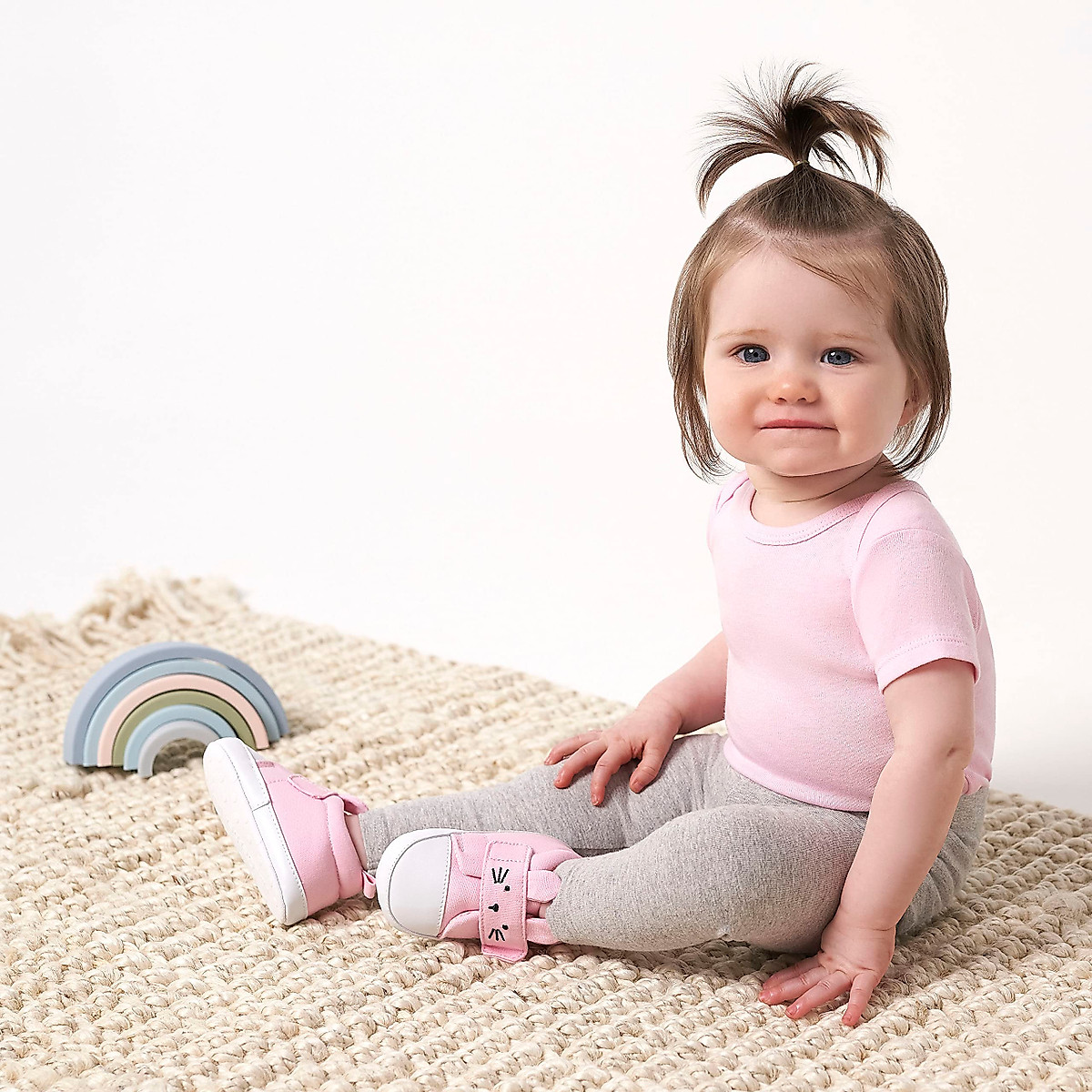 Gerber Unisex Baby Sneakers Crib Shoes Newborn Infant Toddler Neutral Boy Girl Bunny Pink 6-9 Months