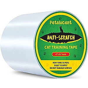 Petslucent Cat Scratch Furniture Protector Tape, Cat Anti Scratch Deterrent Training Tape, Double Sided Clear Sticky Paws Guards for Carpet, Sofa, Couch, Door (4''x 30 Yards, Green)