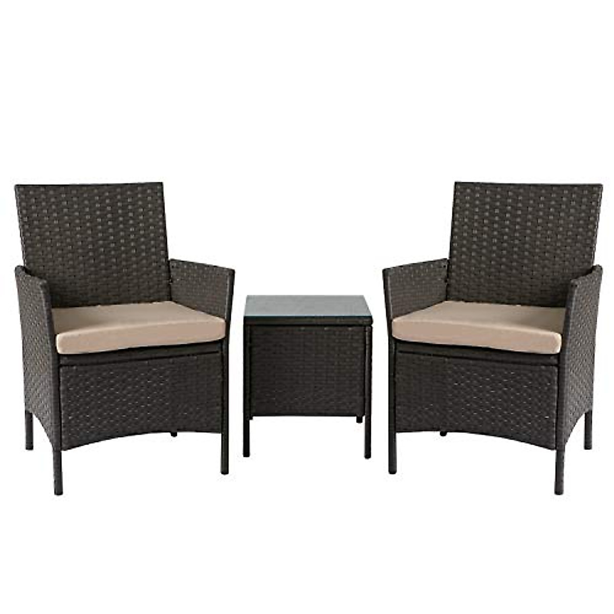 Aoxun Patio Bistro Set 3-Piece Outdoor Rattan Patio Furniture, Outdoor Bistro Set Wicker Patio Furniture with Coffee Table and Thick Cushion,Brown