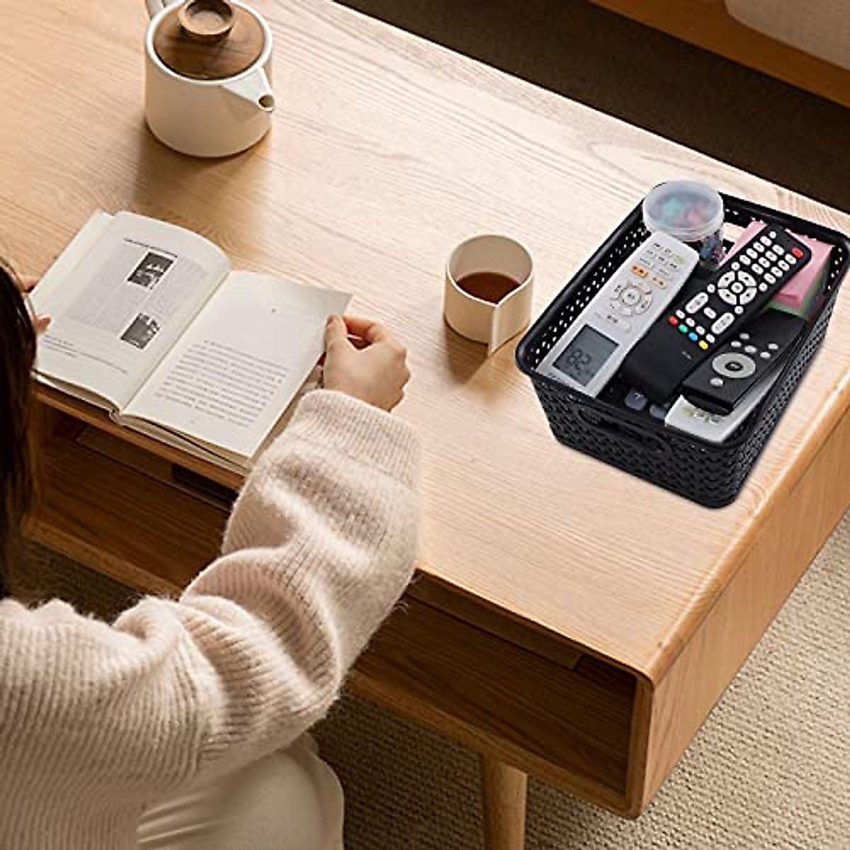 Kekow 6-Pack Black Plastic Storage Basket, 9.92" L x 7.56" W x 4" H