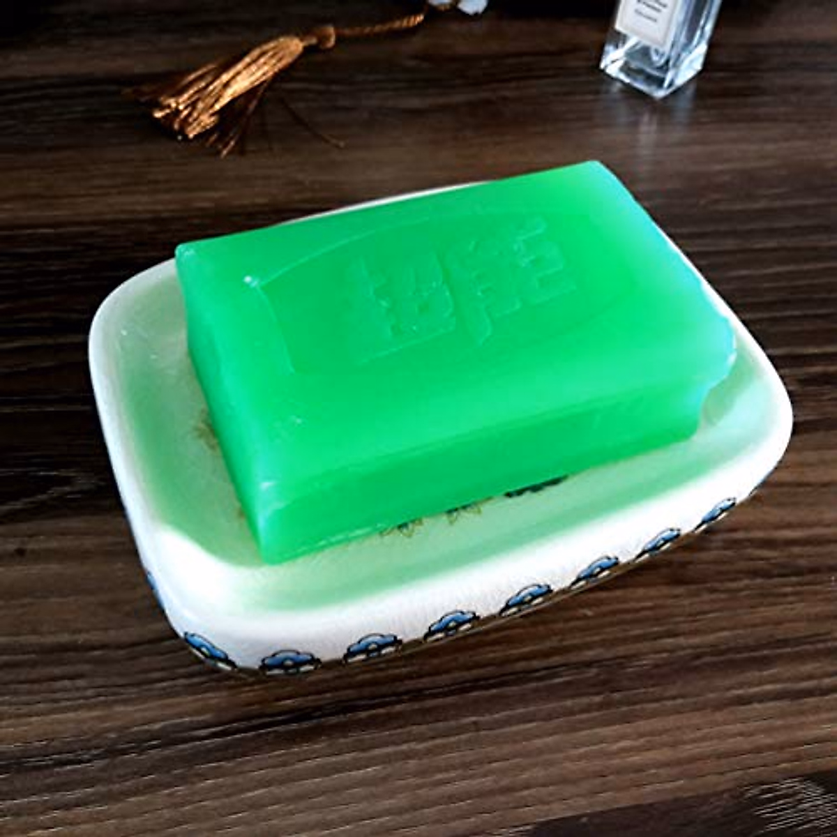 Kelake Ceramic Soap Dish, Ice Crack Ceramic Peacock and Flower Soap Dish Holder for Bathroom, Creative Porcelain Shower Soap Tray Box Bath Accessories with Two Drain Holes