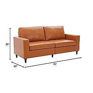 Cotoala PU Leather Sofa, Modern Upholstered 3 Seat Sectional Couch Furniture for Living Room, Home, Solid Frame and Wood Legs-Brown
