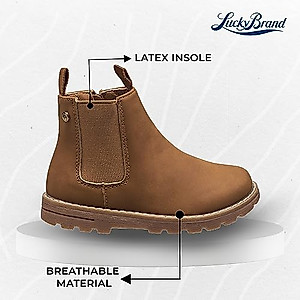 Lucky Brand Chelsea Boots for Girls - Outdoor Side Zipper Comfortable Girls Ankle Boots - Stylish Little Girl Boots with Anti-Slip Outsole in Cognac Size 2 Little Kid