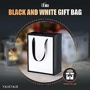 White and Black Gift Bags with Ribbon Handles, YACEYACE 20Pcs 8"x4.25"x10.5" Medium Size White and Black Paper Gift Bags for Party, Birthday,Baby Shower,Wedding,Shopping,Retail,Black Gift Bags Bulk, White Gift Bags Bulk