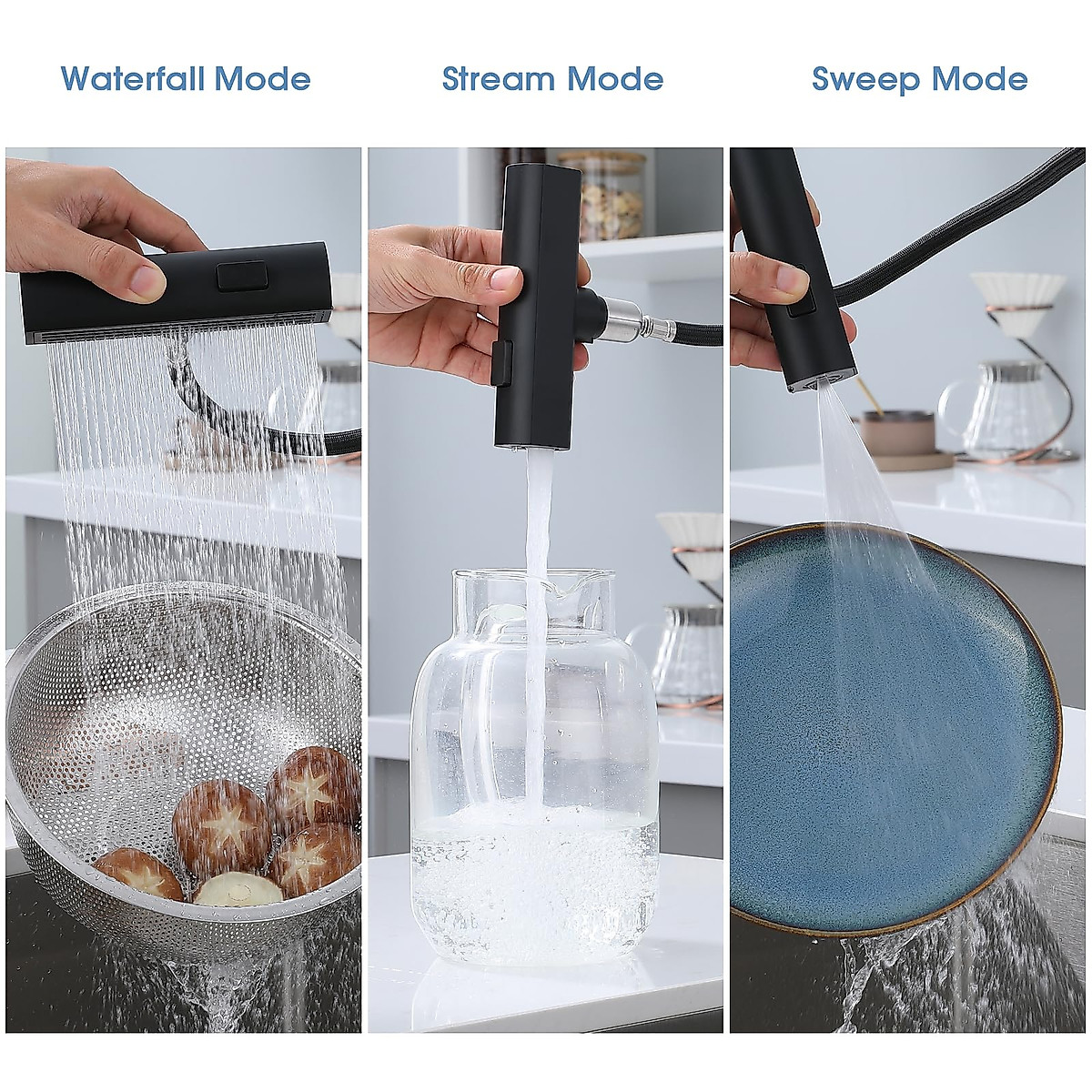 TRJIKAG Faucet Extender, 3 in 1 Sprayer Kitchen Sink Faucet Extender, Anti-Splash Kitchen Faucet Replacement Extender for Kitchen Sink, Black