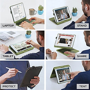 mobee Unitype iPad 7th 8th and 9th Generation Keyboard Case for iPad 10.2 2021 & 2020, iPad Air 10.5 2019, iPad Pro 10.5 2017 Backlit Keys 360° Bluetooth with Touchpad iPad Air 3 Gen - Tactical Green