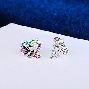 Hypoallergenic Panda Earrings for Girls Women 925 Sterling Silver Heart Stud Earring for Sensitive Ears Panda Gifts for Girls Christmas Jewelry.