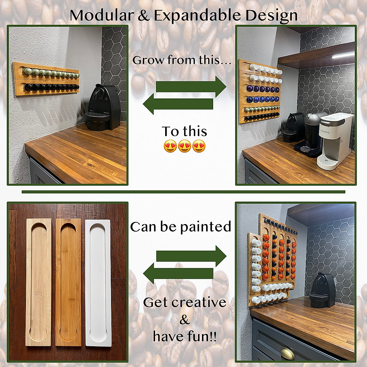 Kaizen Kreations Coffee Station Coffee Bar Accessories Compatible as K Cup Holder, Nespresso Pods Holder (Vertuo & Original), Keurig Pod Holder, Kcup Coffee Pods Holder (Nespresso Vertuo - (2-Pack))