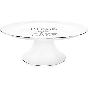 AuldHome Rustic White Cake Stand, Farmhouse Enamelware Round Pedestal Cake Stand, Distressed Vintage Style