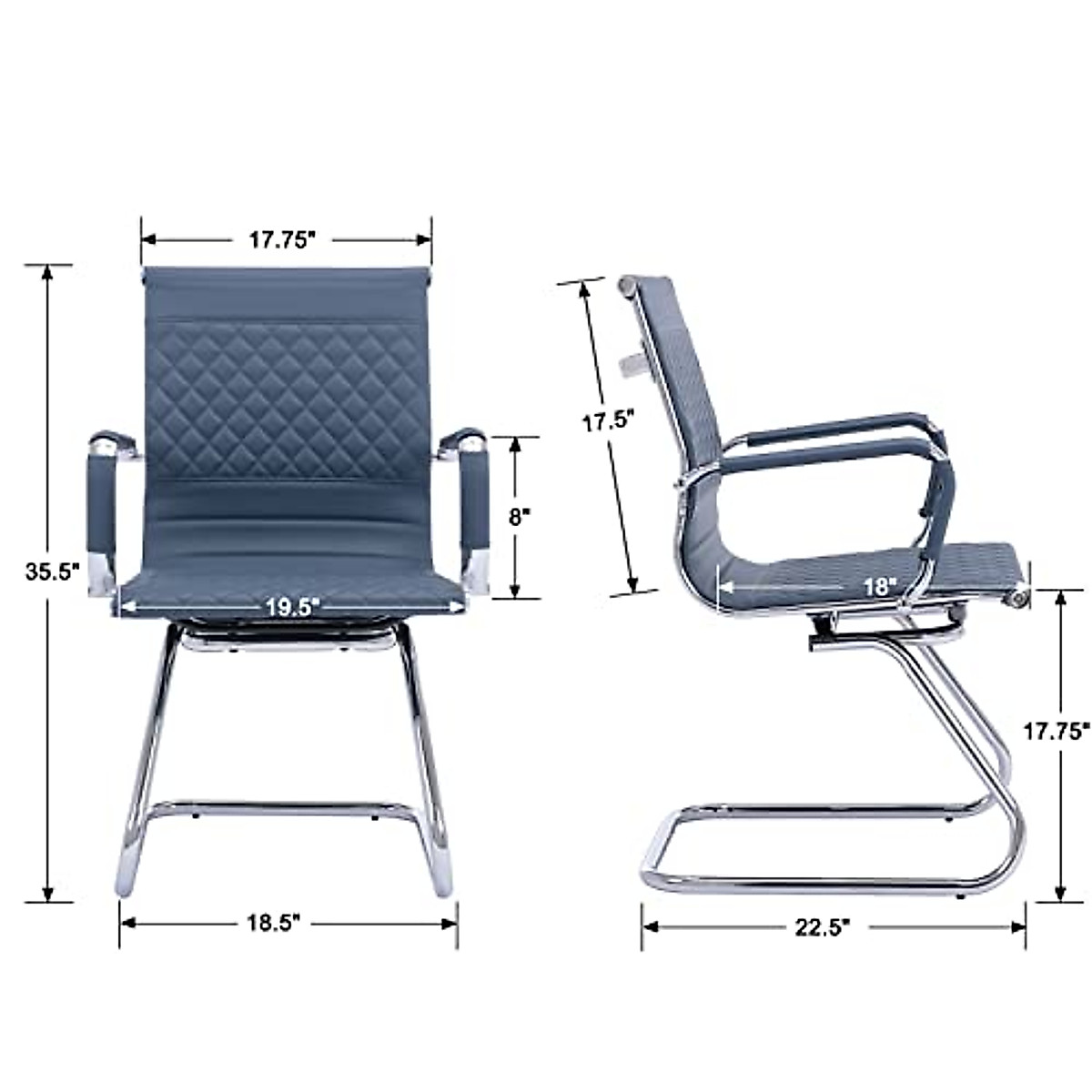 RIVOVA Office Guest Chairs Set of 8, Reception Chairs Conference Room Chairs with Arms & Sled Base, Modern Mid Back PU Leather Computer Chairs Desk Chairs no Wheels, Navy