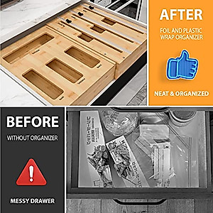 Oirboeus Ziplock Bag storage Organizer Foil and Plastic Wrap Organizer Dispenser with Cutter plastic bag organizer Organization and Storage for Kitchen Drawer Dispenser for Gallon Quart Snack Sandwich