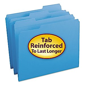Smead 12034 File Folders 1/3 Cut Reinforced Top Tab Letter Blue 100/Box