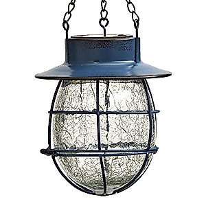 The Lakeside Collection Hanging Solar Country Crackle Lantern Light with Cage Design - Blue