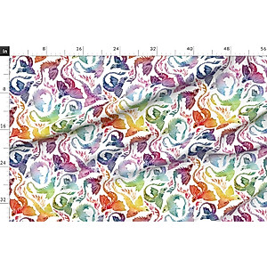 Spoonflower Fabric - Dragon Fire Rainbow Cute Fantasy Watercolor Fairy Tale Flying Printed on Polartec(R) Fleece Fabric Fat Quarter - Sewing Blankets Loungewear and No-Sew Projects