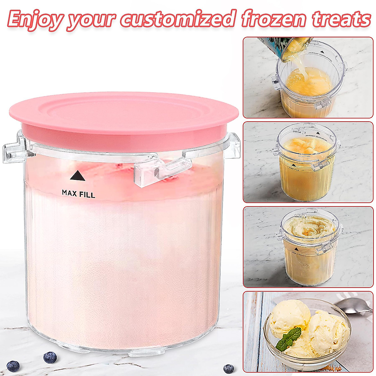 FOTRIC 16oz Ice Cream Containers Replacement for Ninja Creami Breeze Pints and Lids - 4 Pack, Compatible with NC100 NC200 NC201 CN205A Series, BPA-Free & Dishwasher Safe