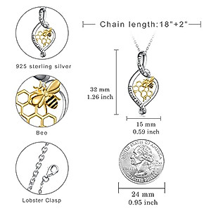 SVODEA Infinity Heart Necklace for Women,18K Yellow Gold Plated 925 Sterling Silver Bee honeycomb Pendant Necklaces,Cute Animal Jewelry Gift for Mom Woemn,18''-20''