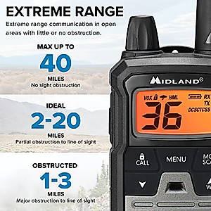 Midland T290VP4 X-TALKER GMRS Long Range Walkie Talkie - Two Way Radio with NOAA Weather Scan + Alert, and 121 Privacy Codes (Black/Silver, 2 Radios)