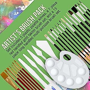 U.S. Art Supply 60-Piece Deluxe Artist Acrylic Painting Set with Aluminum Tabletop Easel, 24 Acrylic Paint Colors, 22 Brushes, 2 Stretched Canvases, 3 Canvas Panels, Paint Palette Knives Painting Pad