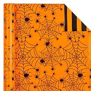 WRAPAHOLIC Halloween Reversible Wrapping Paper Roll - Mini Roll - 17 Inch X 33 Feet - Spider Design, Perfect for Halloween Decorations, Holiday, Party