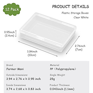 Farmer Mani 12 Pieces Rectangular Clear Plastic Storage Containers for Tiny Items and Other Craft Projects. (3.94 x 2.76 x 0.95 inch)