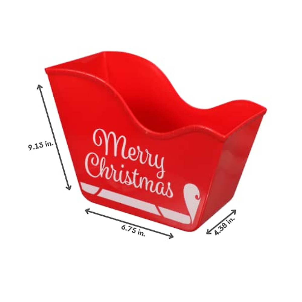 Ja'cor Red Santa Sleigh Shaped Basket Bins Plastic Buckets for Organization Classroom Shelves Storage Containers Gifts Gift Baskets Craft Decor Merry Christmas Decorations with 1-Collapsible Cup