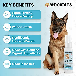 We Love Doodles Dog Dental Spray | Organic Dental Solutions Plaque & Tartar Control Spray | Natural Oral Care Dog for Healthy Teeth & Gums, Freshens Breath Spray | 4oz