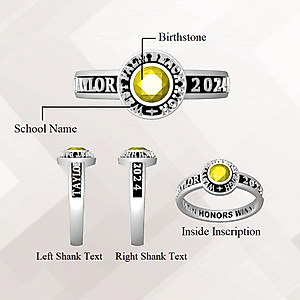 JNJ Women's Class Ring, personalized for high school and college graduates, Sterling Silver, Birthstone Class Ring, Classy collection-Jour Nouveau Jewelry (Platinum)