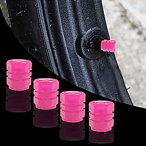 Ziciner 12 PCS Fluorescent Car Tire Valve Stem Cap, Wheel Valve Stem Cover, Glow Luminous at Night, Dustproof Corrosion Resistant, Auto Accessories Fit for Motorcycles, SUV, Trucks, Bike (Pink)