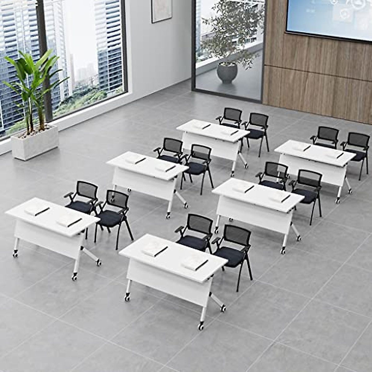 GUINJO Flip Top Mobile Training Table with Modesty and Lockable Wheels, Foldable Meeting Table for Conference Rooms,Training Rooms,Media Centers,Classrooms (Color : White, Size : 120 * 40 * 75cm)