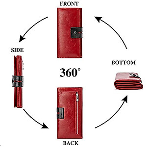 Botimmy Retro Womens Wallet Large Capacity Vegan Leather Wallet for Women Bifold Zipper Wallet with id Window-Red