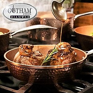 Gotham Steel 9.5" Hammered Pan with Tempered Glass Lid and Cool Touch Handles, Ultra Nonstick Fry Pan, Scratch Resistant Dishwasher Oven-Safe, Non-toxic Frying Pans and Skillets Cookware As Seen on TV