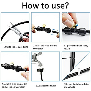 Misting Cooling System, Misters for Outside Patio Greenhouse Garden with 29.5FT(9M) Misting Hose, 10 Brass Mist Nozzles, 3/4" Brass Adapter (Black)