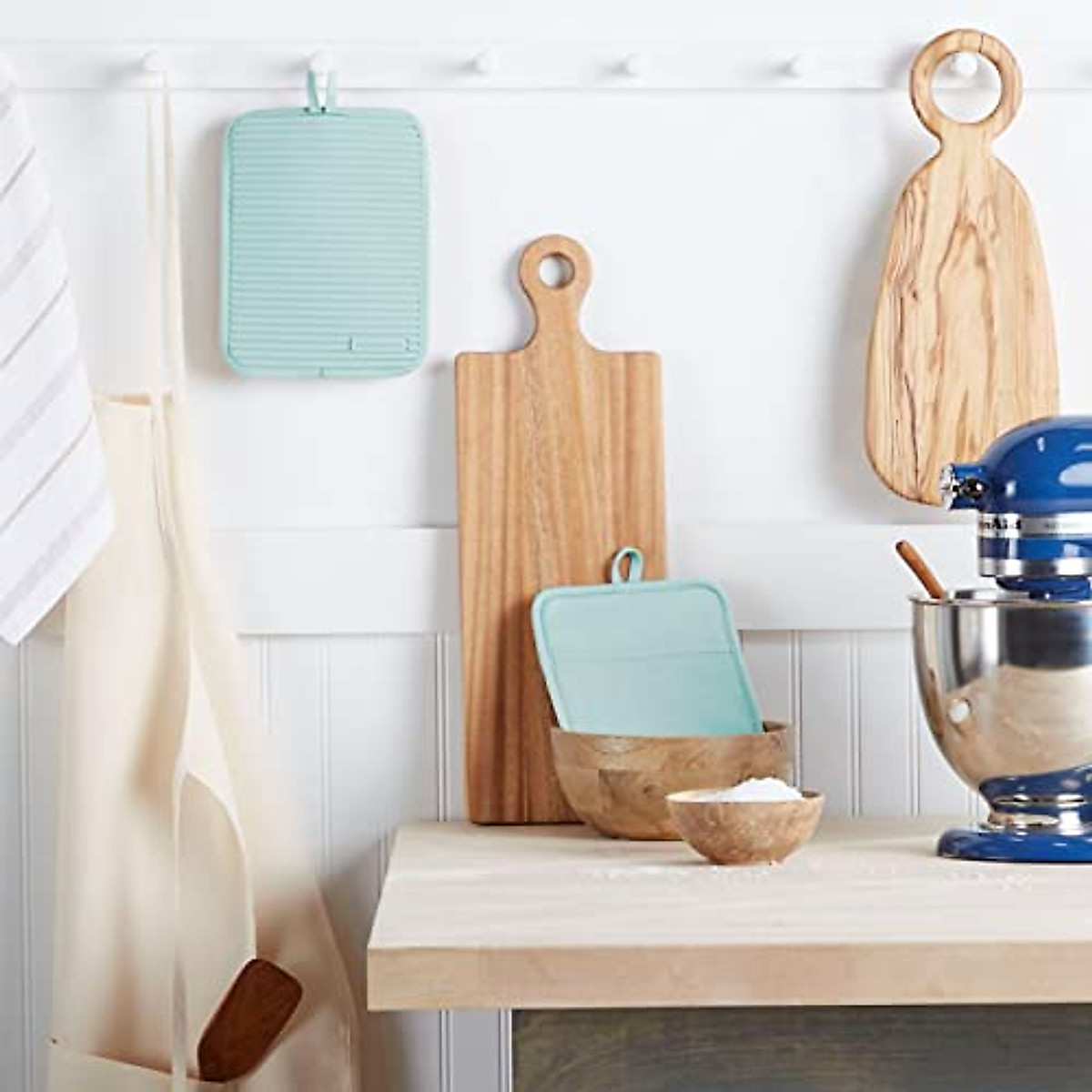 KitchenAid Ribbed Soft Silicone Pot Holder 2-Pack Set, Mineral Water Aqua, 7"x9"