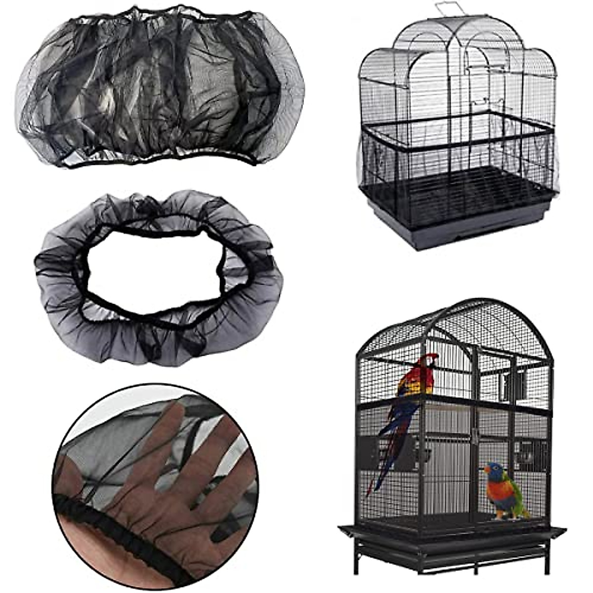Bird Cage Seed Catcher,Nylon Mesh Parrot Net,Feather Seed Catcher,Seed Catcher Guard Net Cover,Stretchy Skirt for Bird Cage,Large,Light and Breathable Fabric(Black,Circumference 42"-85")