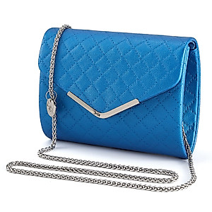 Ava&Lina Clutch Purse for Women, Silver Quilted Clutch, Adjustable Chain Quilted Crossbody (Royal Blue)