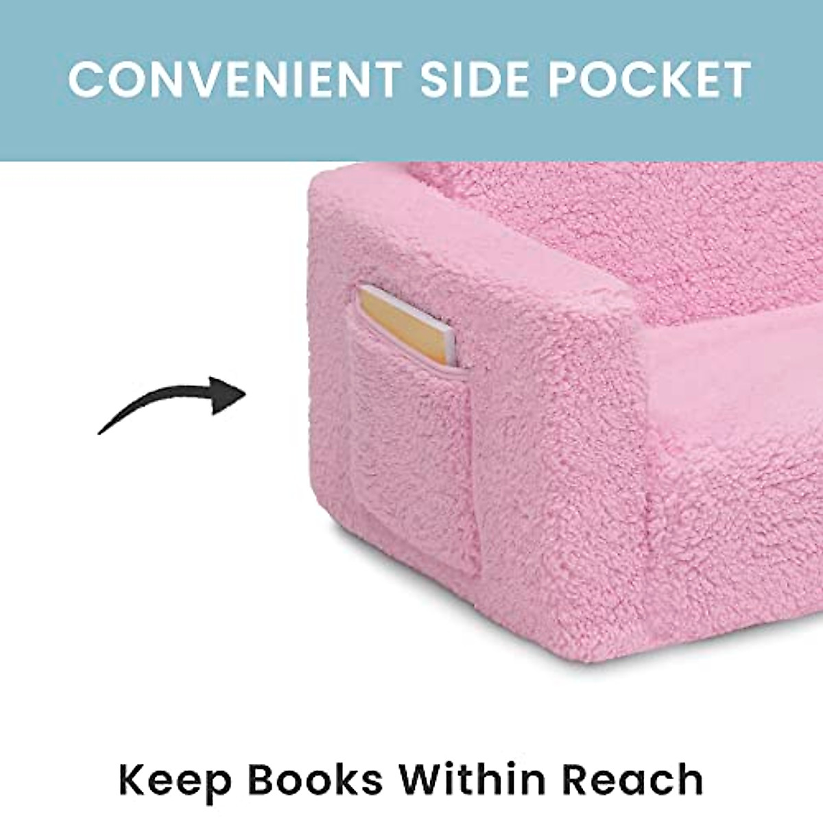 Delta Children Cozee Flip-Out Sherpa 2-in-1 Convertible Chair to Lounger for Kids, Pink