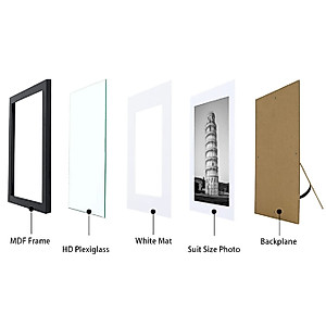 Wiscet 5x7 Picture Frame Set of 9, Display Pictures 4x6 with Mat or 5 x 7 Without Mat, Photo Frame for Wall Mounting or Tabletop Display, Black.