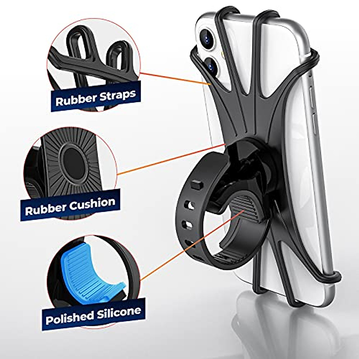 ORIbox Bike Phone Mount, Motorcycle Handlebar Mount, 360° Rotation Silicone Bicycle Phone Holder, Compatible with iPhone 13/12/11 Pro Max XS Max XR X 8 7 6S Plus SE 2022 12 mini,Samsung Galaxy