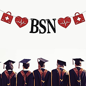 Ferastar 2021 BSN Banner, Congrats Nurse Banner, Class of 2021 Nurse Graduation Party Decoration Black Red Glitter