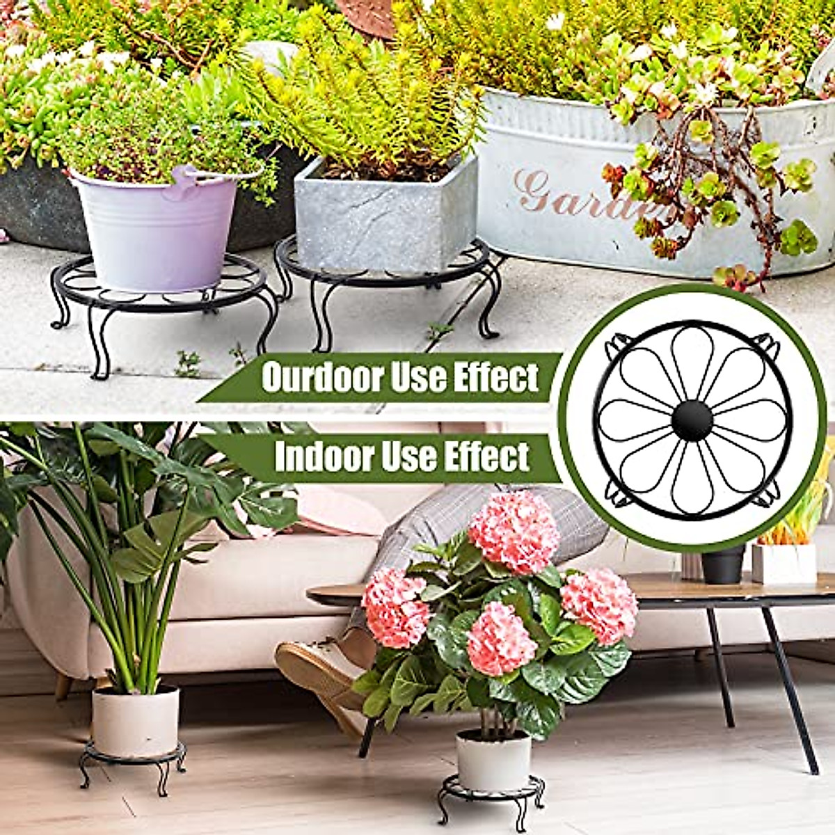 4 Pack Metal Plant Stands Outdoor Indoor, BetyBedy Flower Pot Stand, 9 Inches Corner Plant Stand for Indoor Plants, Plant Shelf Plant Holder for Living Room Balcony Patio Garden (Black)