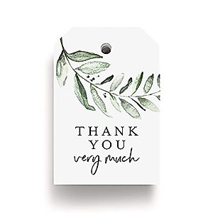 Bliss Collections Thank You Gift Tags, Rustic Greenery, Thank You Very Much Gift Tags for Weddings, Bridal Showers, Birthdays, Parties, Baby Showers, Wedding Favors or Special Events, 2"x3" (50 Tags)