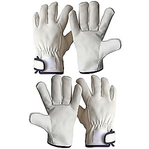 KetterlePPE Leather Work Gloves for Men, 2 Pairs Cow Grain Driver Gloves, Yard Work, Warehouse, with Velcro Leather Gloves (Beige XL)