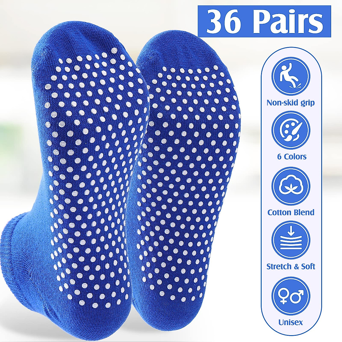 Janmercy 36 Pairs Non Slip Socks Women's Sports Yoga Pilates Socks Slipper Socks with Grippers(Multi Colors)