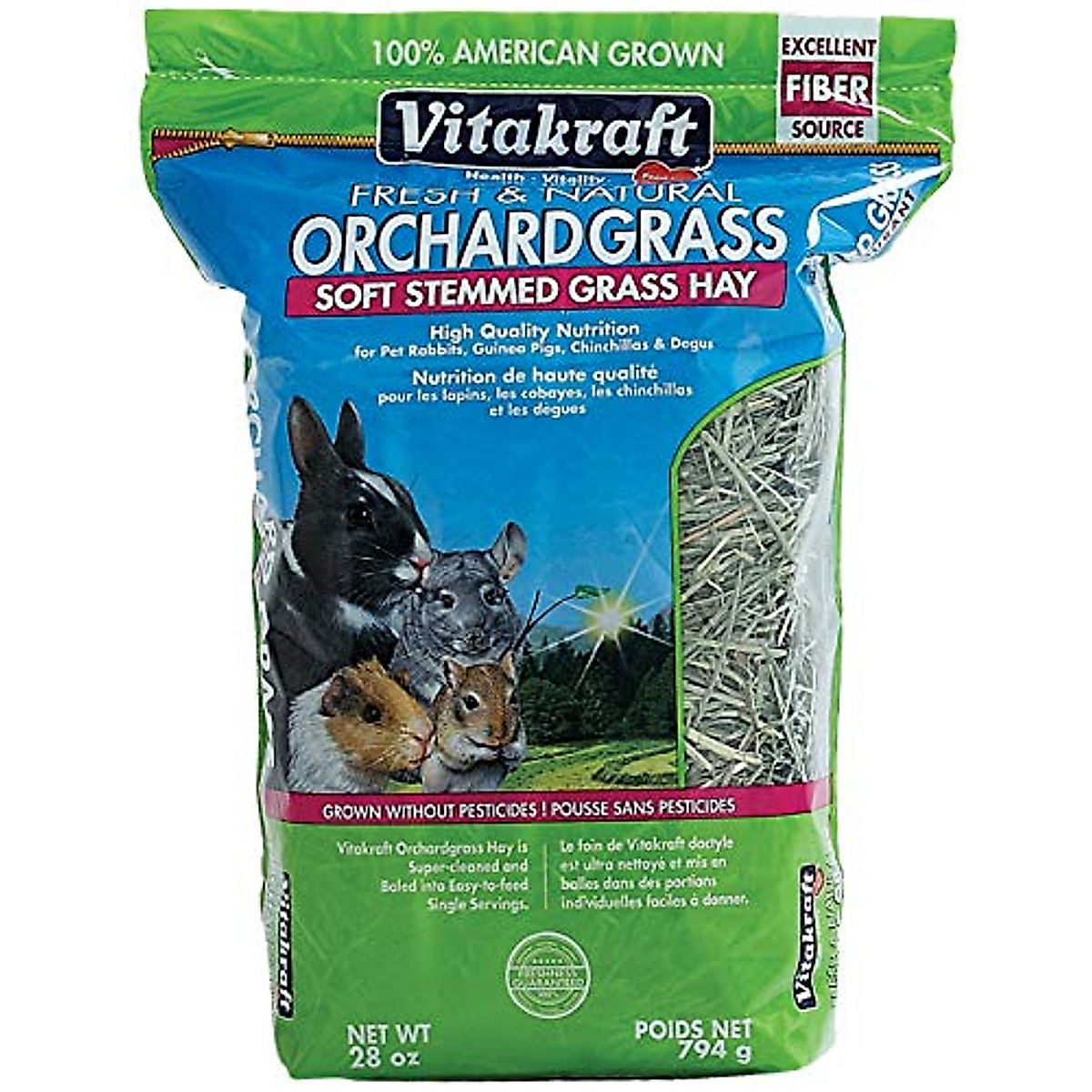 Vitakraft Orchard Grass, Premium Soft Stemmed Hay, 100% American Grown, 28 Ounce Resealable Bag