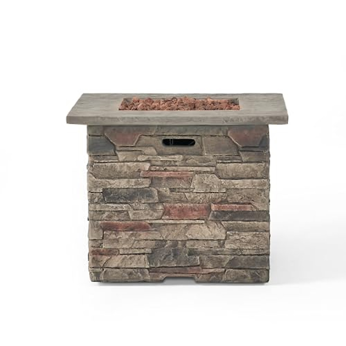 Christopher Knight Home 296661 Hoonah Outdoor 40,000 BTU Lightweight Concrete Fire Pit Table, 32", Natural Stone and Grey Top