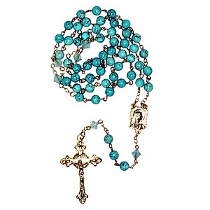 Catholic Prayer Rosary made with Magnesite Turquoise Blue Gemstones and Austrian Crystals