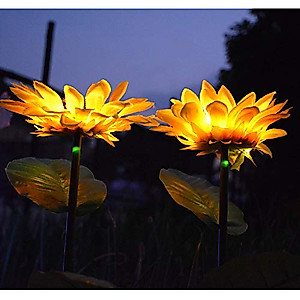 Upgraded 4-Flower Solar Sunflower Lights Outdoor Decor, Waterproof Decorative Artificial Flower Solar Lights for Christmas Summer Memorial Cemetery Grave Yard Patio Garden Flowerbed Gravesite Decor
