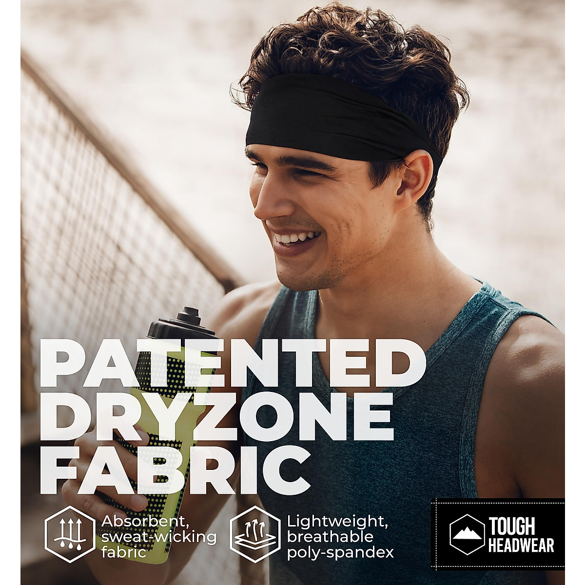 Tough Headwear Mens Sweat Headband - Cycling, Football, Baseball, Running Headbands for Working Out Men Sports - One Size Fits Most Athletic Headbands for Men/Women